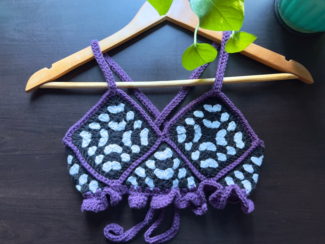 Granny Square Crop Top, Crochet Crop Top, Crochet Bralette, Goth ...
