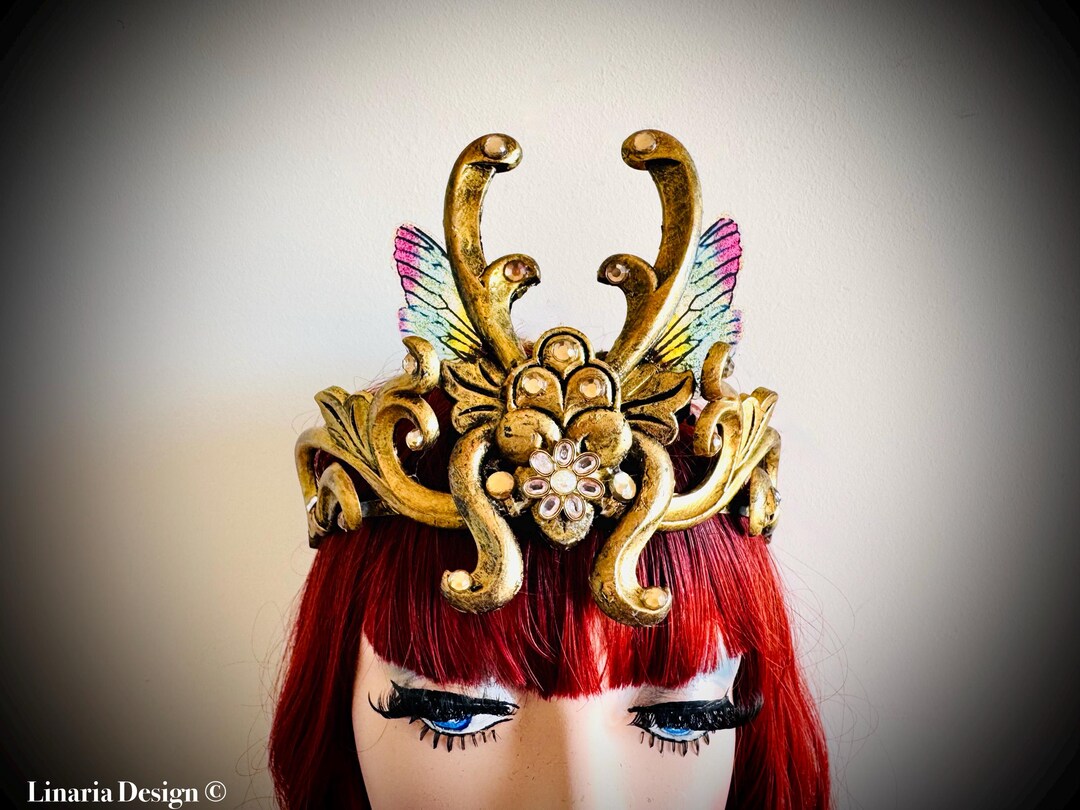 Antique Gold Filigree Circlet Rainbow Stained Glass Cicada Wings Fairy ...