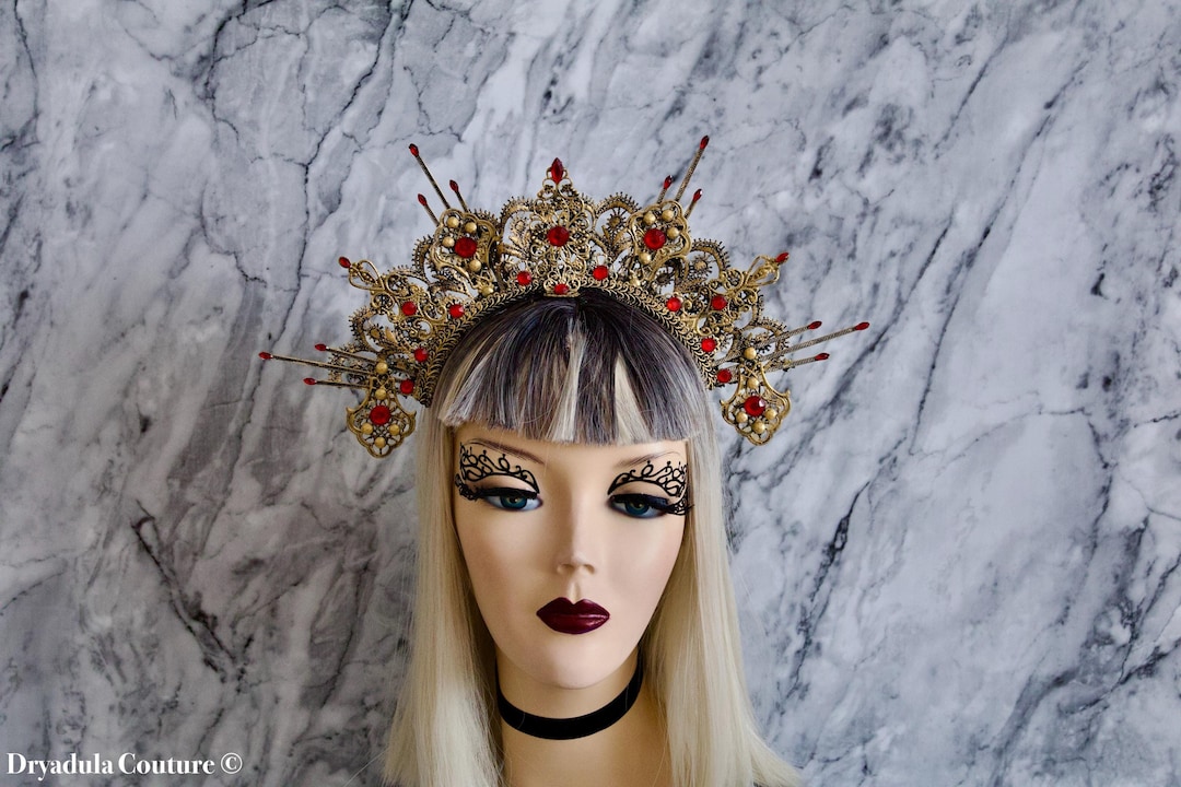 Antique Gold Filigree Baroque Headdress Red Crystal Regal Halo Crown ...