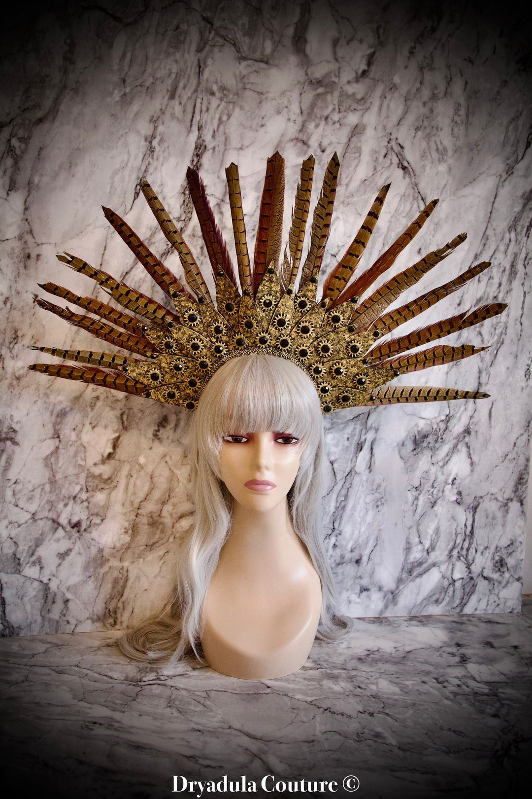 Statement Fantasy Feather Headdress Alternative Steampunk Halo Cog ...