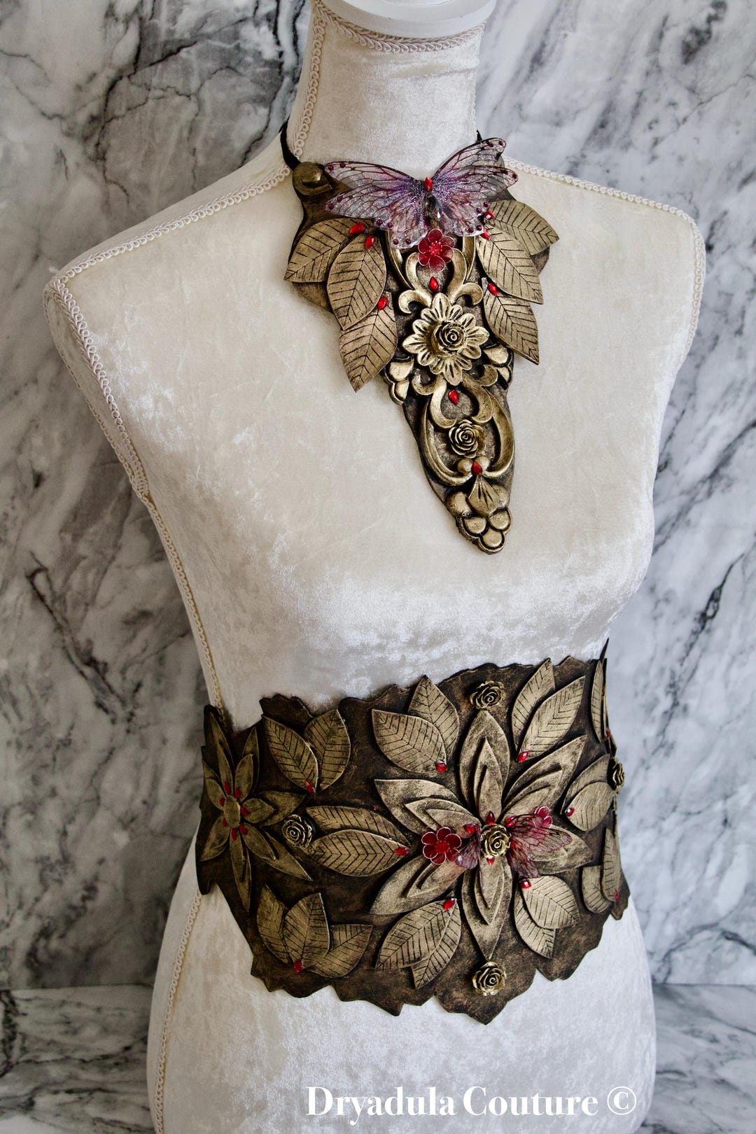 Antique Brass Filigree Woodland Fantasy Fae Red Cicada Wings Necklace ...