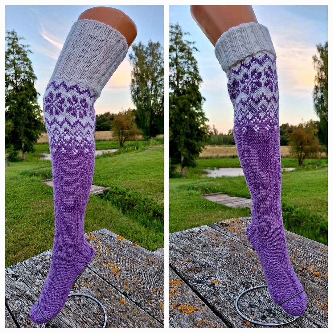 Scandinavian Knee Socks, Pure Wool Socks, Hand-knitted Woolen Socks ...