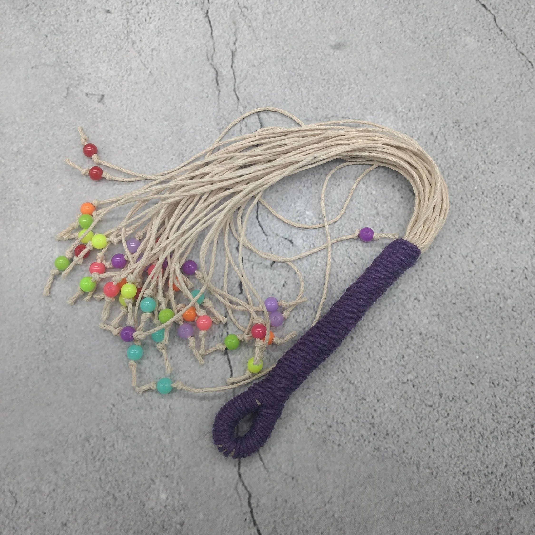 BDSM Vegan Mini Flogger, Mature Sex Toy, Glow in the Dark Beaded Purple ...