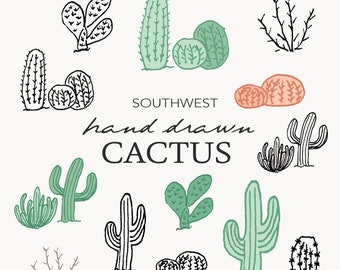 Cactus Southwest Desert Clip Art - Hand Drawn Cactus and Desert Plants ...
