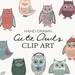 Cute Owls Clip Art - Hand Drawn Owl Doodles, Winter Owls Clip Art, Fall ...