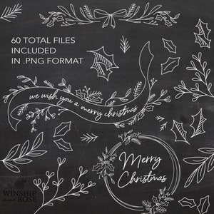 Christmas Florals Clip Art - Hand Drawn Doodle Graphics - 60 Holiday ...