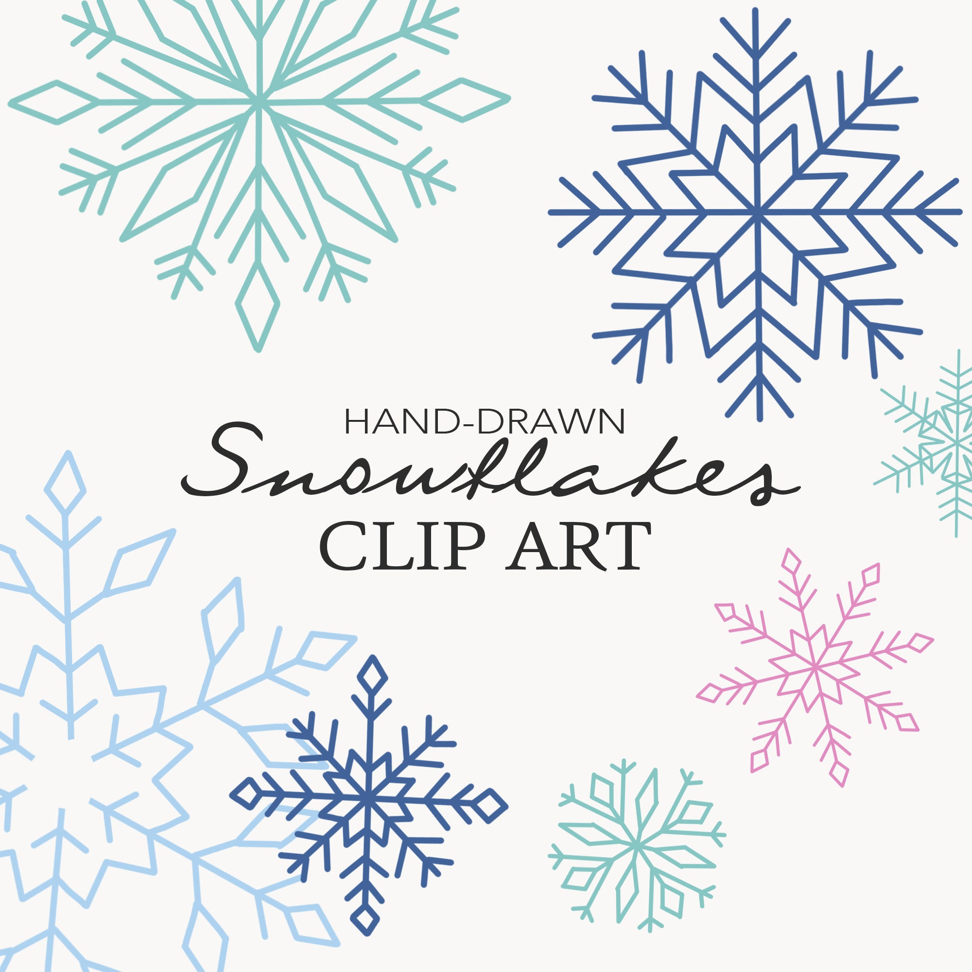 Snowflakes Clip Art - Hand Drawn Doodle Graphics - 30 Snowflake Winter ...