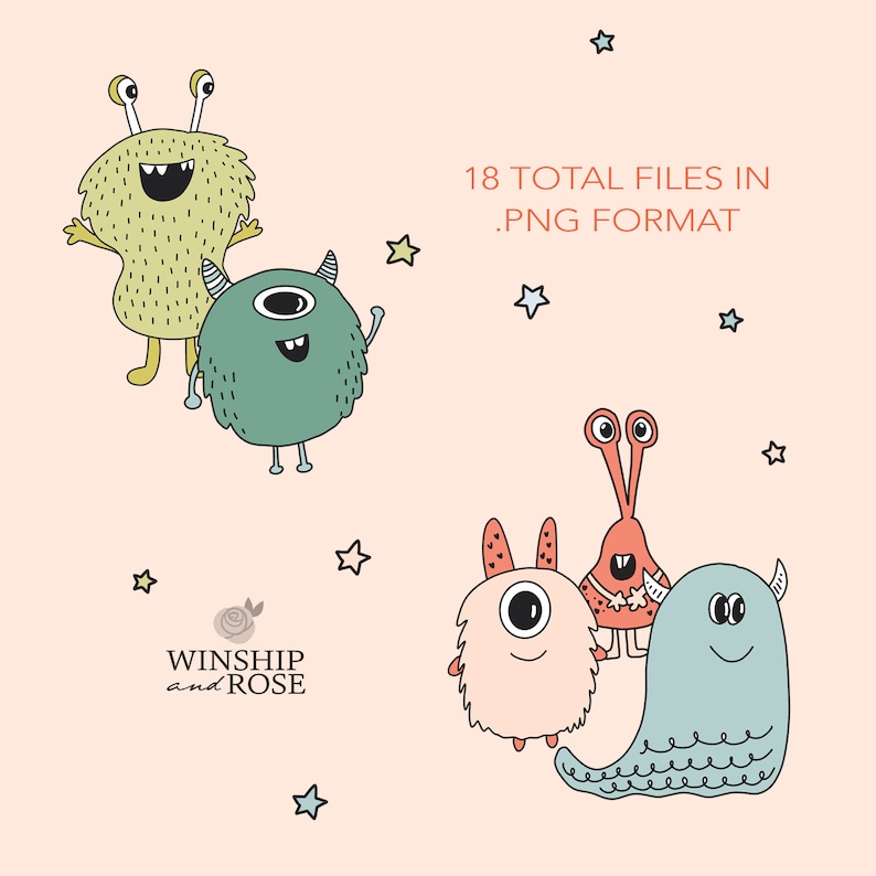 Monsters Clip Art Set - Hand-drawn Monster Illustrations, Silly Monster ...