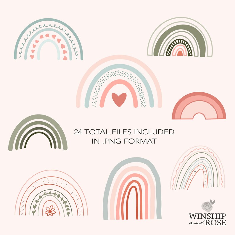 Rainbow Clip Art - Hand Drawn Rainbow Doodle Graphics - 24 Rainbow ...