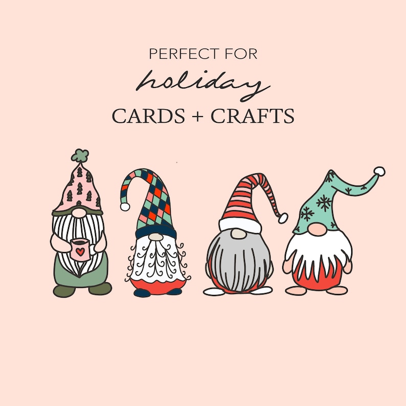 Gnomes Holiday Clip Art - Hand Drawn Christmas Gnome Doodle Graphics ...