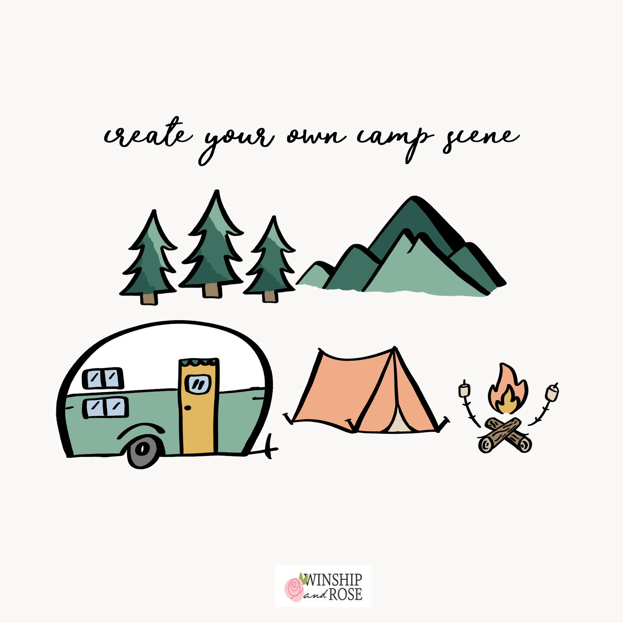 Camping Clip Art - Hand Drawn Outdoors Camping Graphics - 27 Camp ...