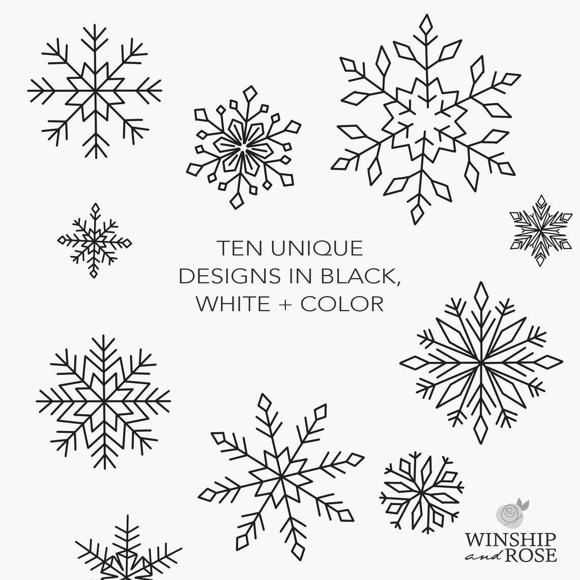 Snowflakes Clip Art Hand Drawn Doodle Graphics 30 Snowflake Winter ...