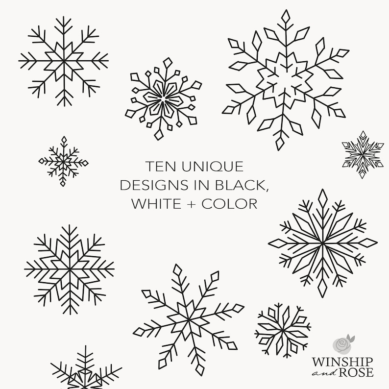 Snowflakes Clip Art Hand Drawn Doodle Graphics 30 Snowflake Winter ...