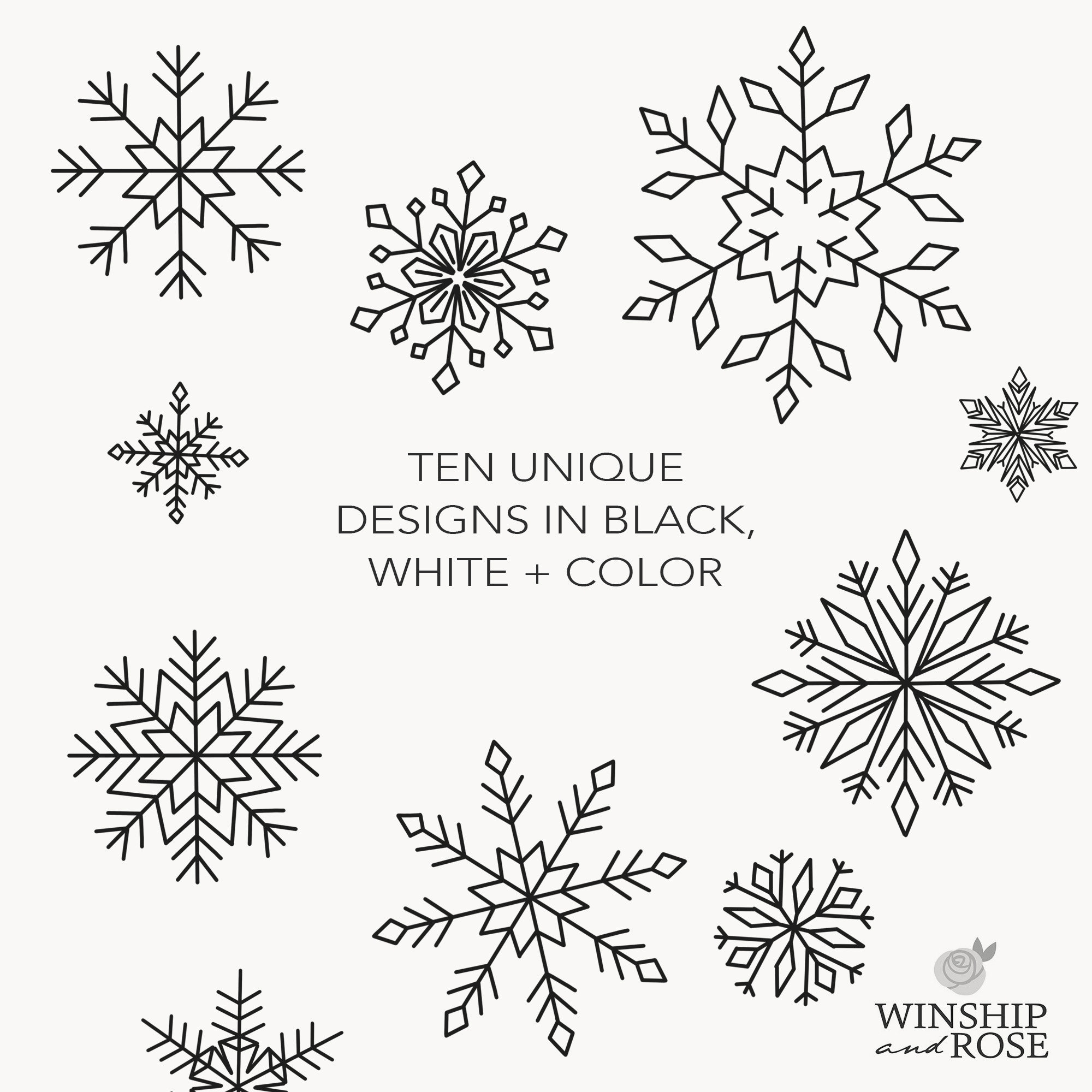 Snowflakes Clip Art Hand Drawn Doodle Graphics 30 Snowflake Winter ...