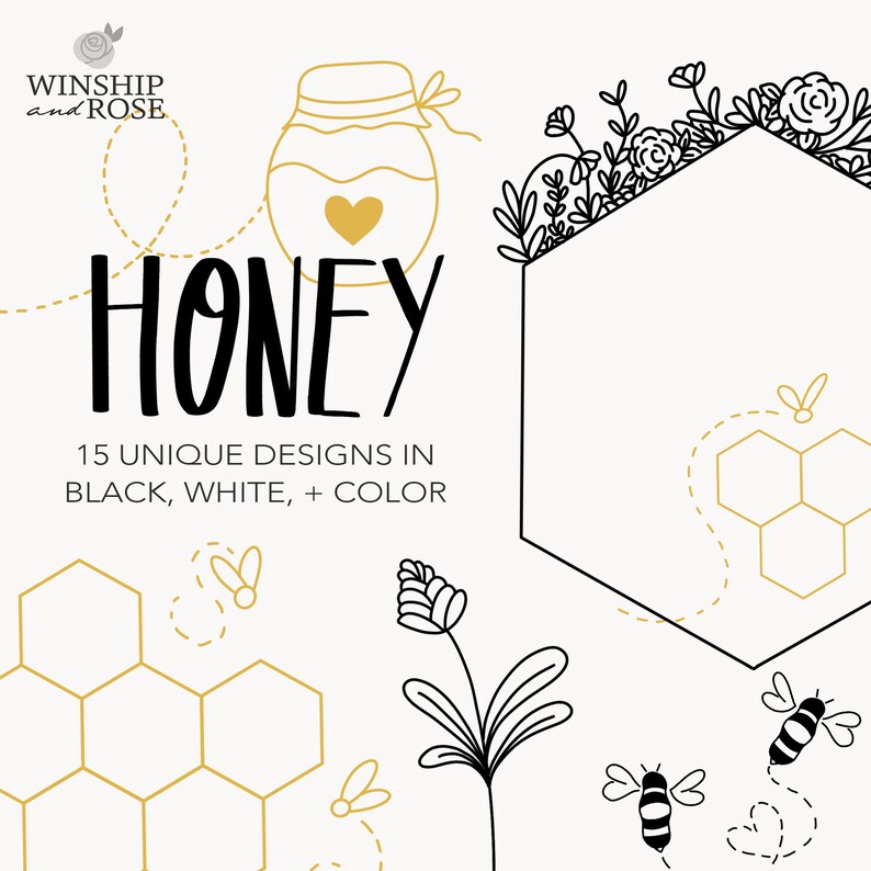 Bees and Honey Clip Art - Hand Drawn Bee Graphics - 45 Honey Bee ...