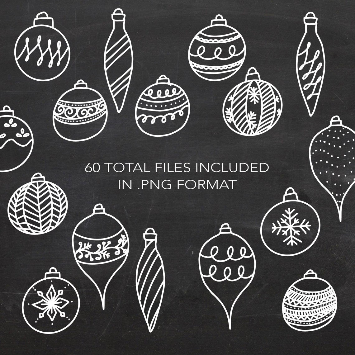 Christmas Ornaments Clip Art - Hand Drawn Doodle Graphics - 60 Holiday ...