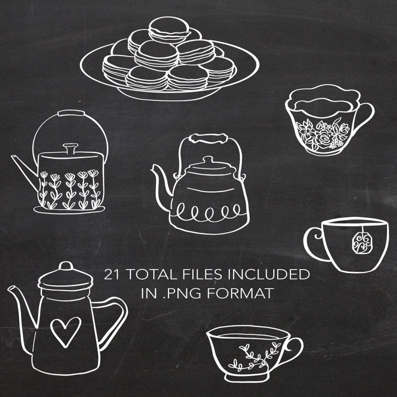 Teatime Clip Art - Hand Drawn Tea Doodle Graphics - 21 Teatime Designs ...