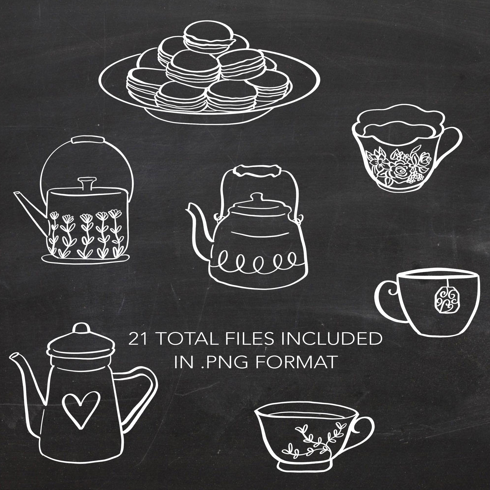 Teatime Clip Art - Hand Drawn Tea Doodle Graphics - 21 Teatime Designs ...