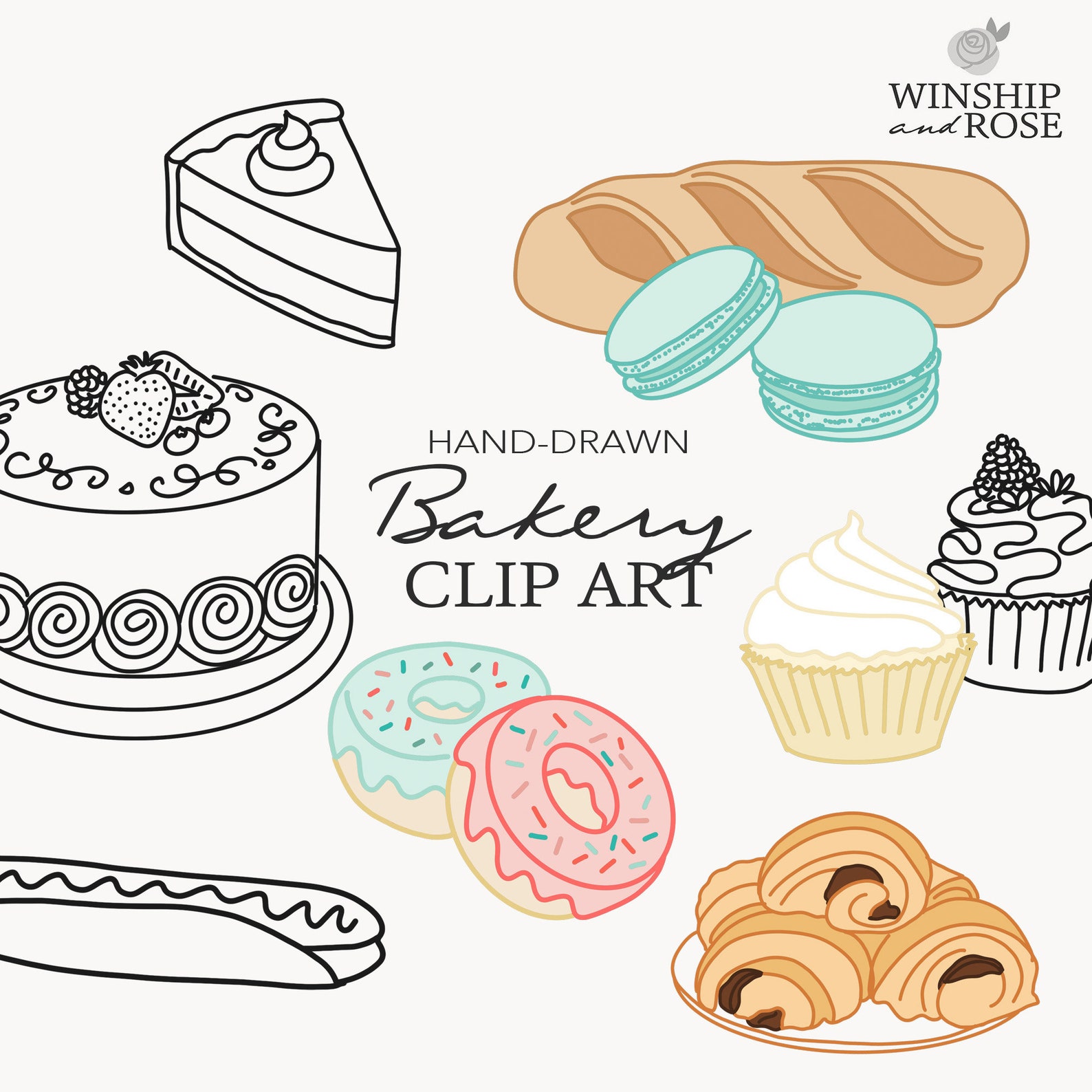 Bakery Clip Art - Hand Drawn Baking Doodle Graphics - 39 Baking Designs ...