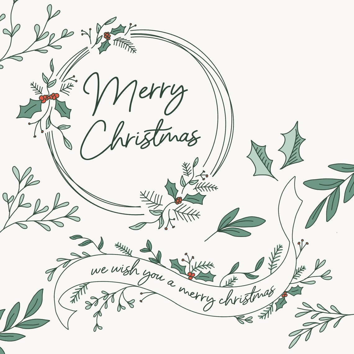 Christmas Florals Clip Art - Hand Drawn Doodle Graphics - 60 Holiday ...