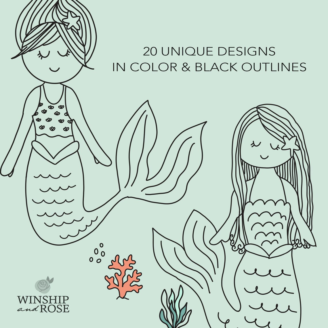 Mermaids Clip Art Set - Hand-drawn Ocean Illustrations, Kids Mermaid ...