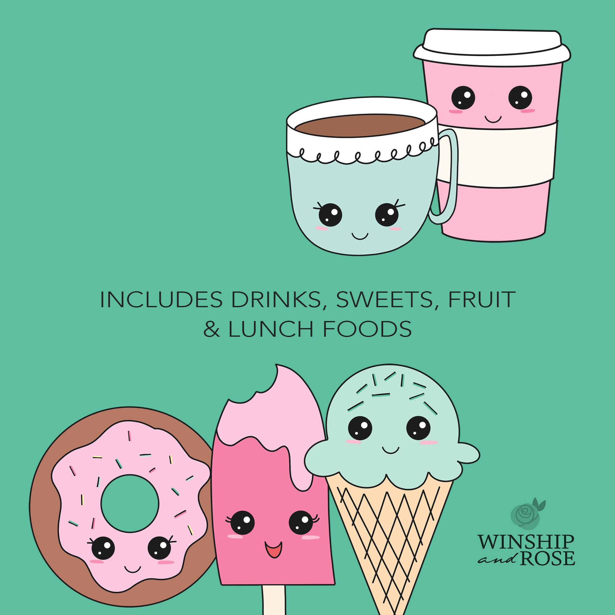 Cute Food Clip Art Set Hand-drawn Food Illustrations in Kawaii Style ...