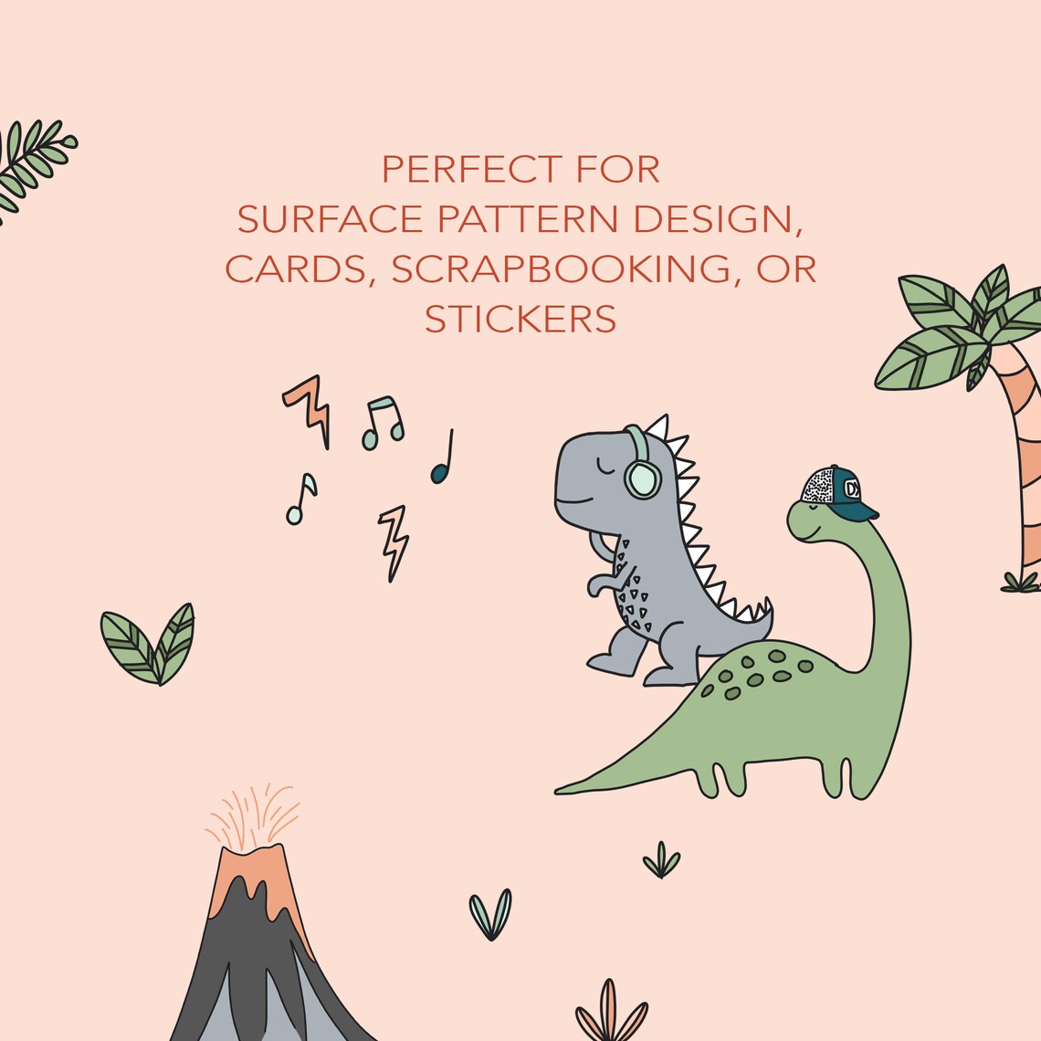 Dinosaurs Clip Art Set - Hand-drawn Dino Illustrations, Dinosaur Design ...
