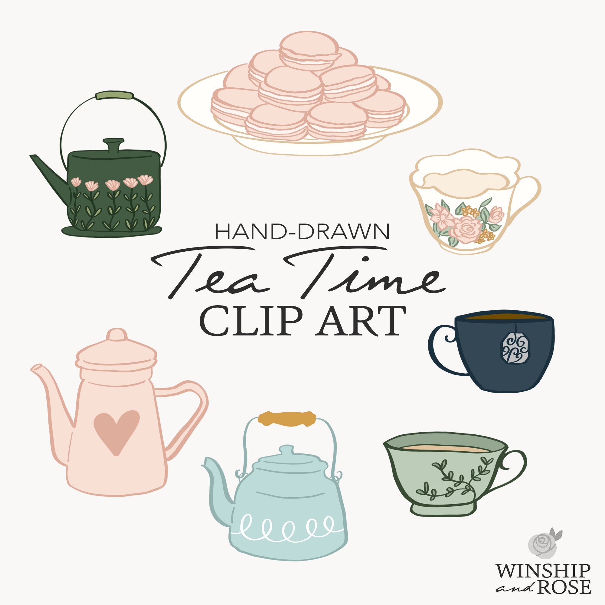 Teatime Clip Art - Hand Drawn Tea Doodle Graphics - 21 Teatime Designs ...
