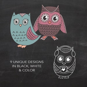 Cute Owls Clip Art - Hand Drawn Owl Doodles, Winter Owls Clip Art, Fall ...