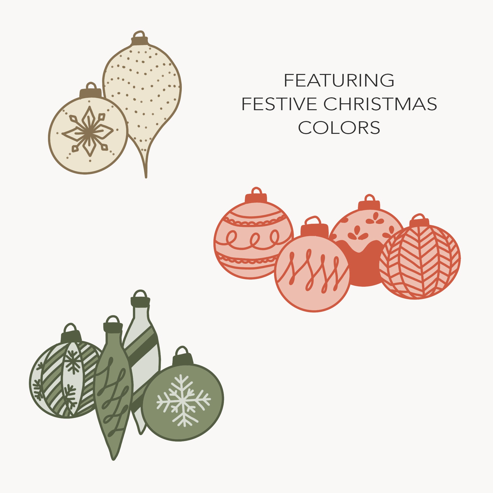 Christmas Ornaments Clip Art - Hand Drawn Doodle Graphics - 60 Holiday ...