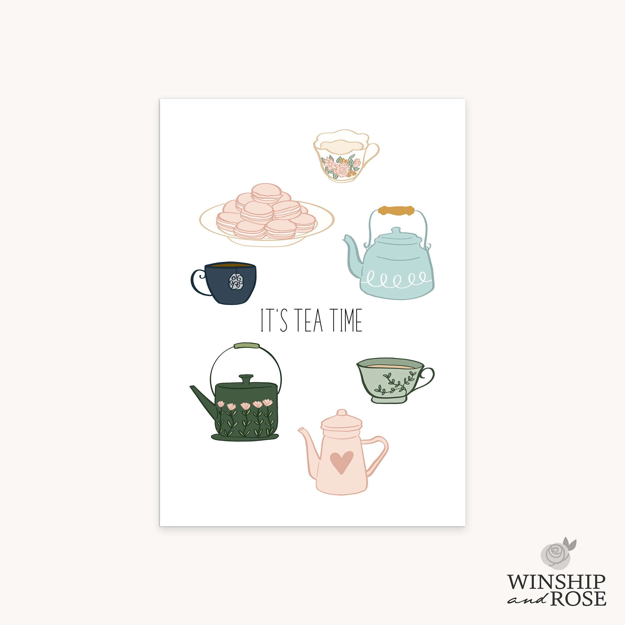 Printable Tea Card | Teatime Card | 5x7 Printable Card | Tea Cups and ...
