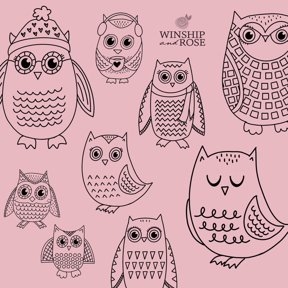 Cute Owls Clip Art - Hand Drawn Owl Doodles, Winter Owls Clip Art, Fall ...