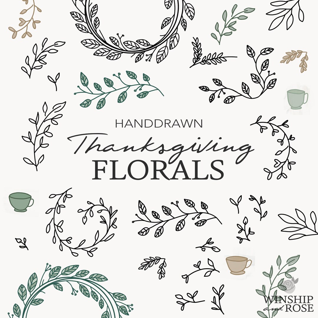 Thanksgiving Florals Clip Art - Hand Drawn Doodle Graphics - 51 Fall ...