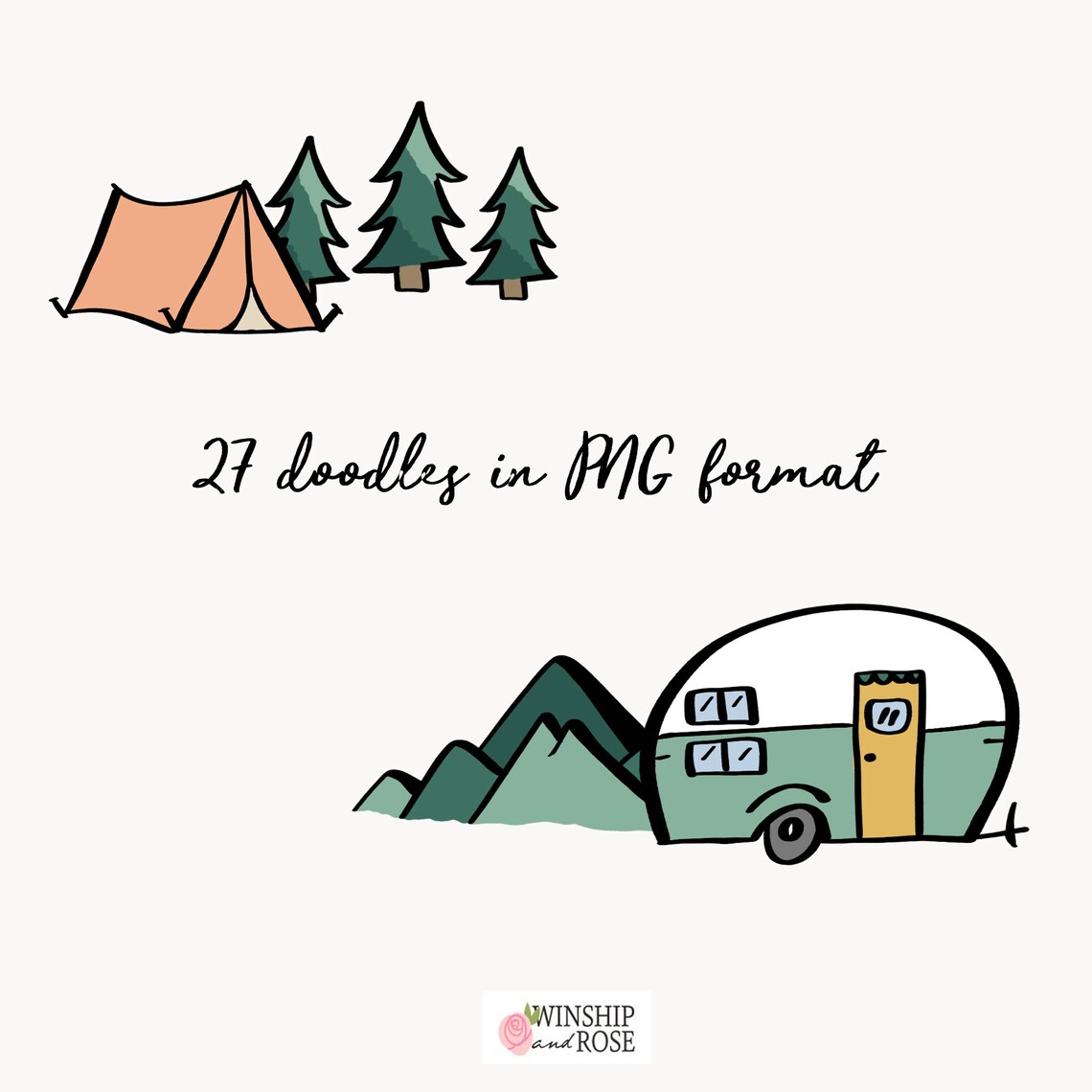 Camping Clip Art Hand Drawn Outdoors Camping Graphics 27 | Etsy