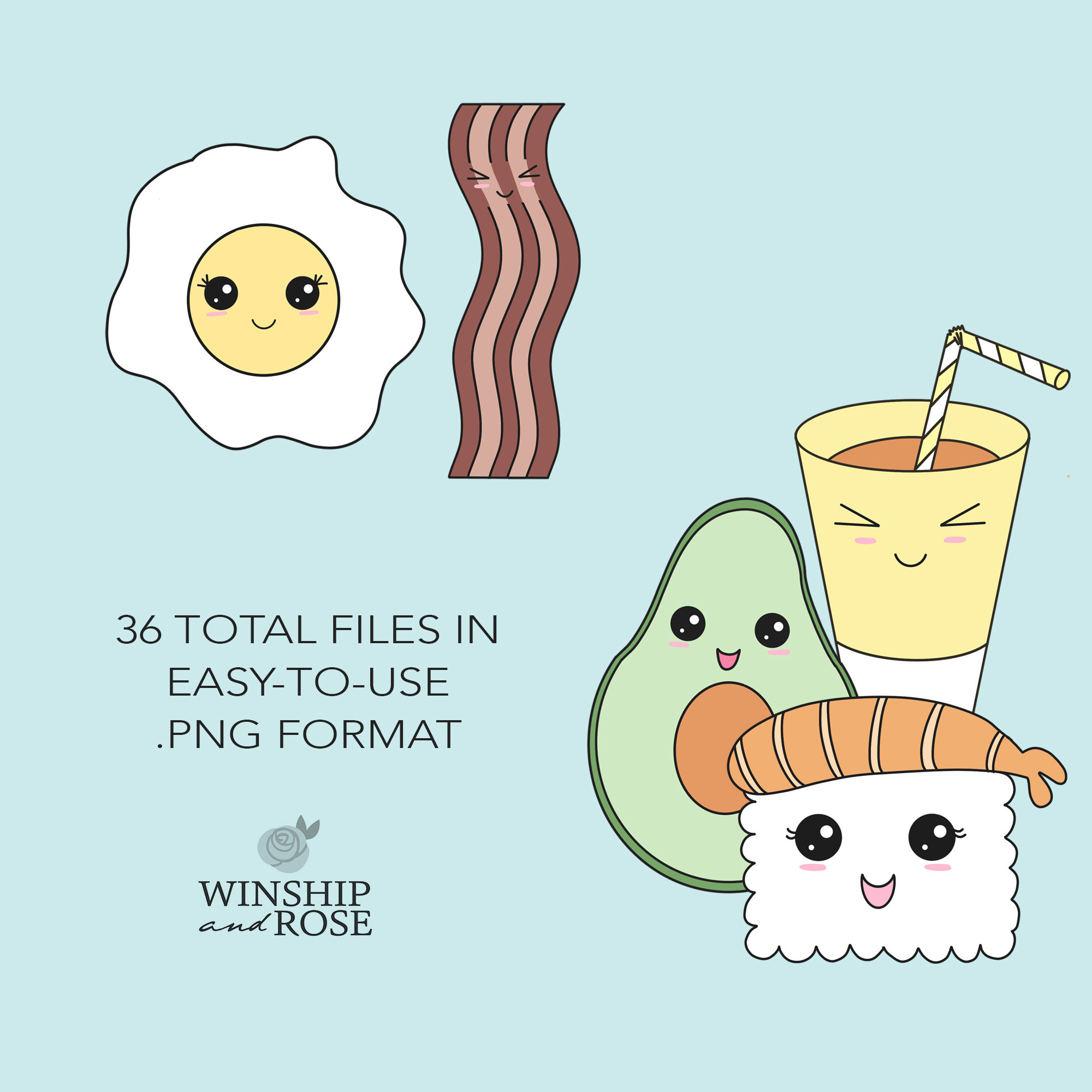 Cute Food Clip Art Set Hand-drawn Food Illustrations in Kawaii Style ...