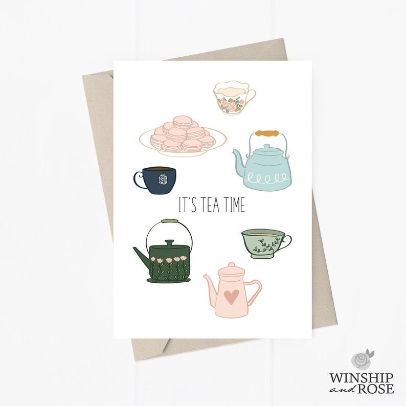 Printable Tea Card | Teatime Card | 5x7 Printable Card | Tea Cups and ...