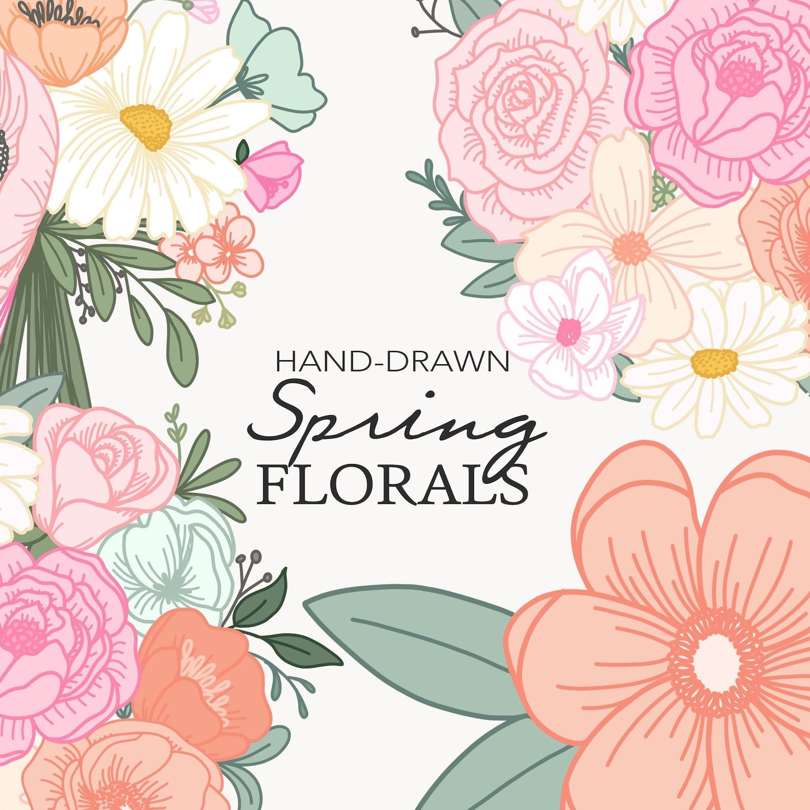 Spring Florals Clip Art Hand Drawn Flower Clip Art Spring - Etsy