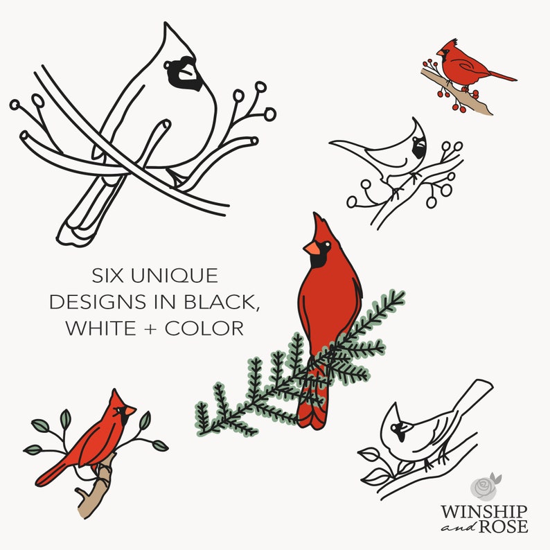 Cardinals Clip Art - Hand-drawn Doodle Graphics - 18 Holiday Cardinal ...