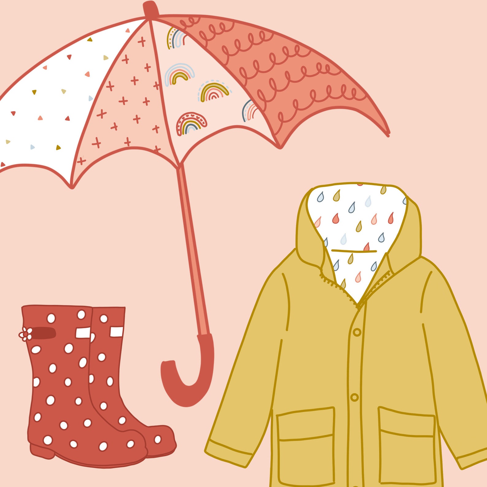 Rainy Day Clip Art - Hand Drawn Rainy Day Graphics - Umbrellas ...