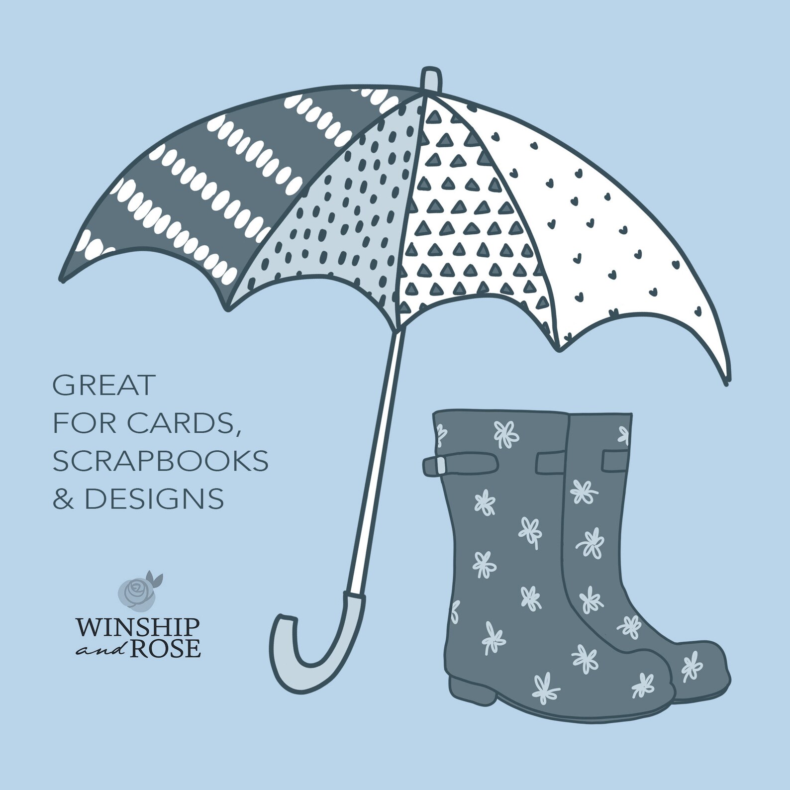 Rainy Day Clip Art - Hand Drawn Rainy Day Graphics - Umbrellas ...
