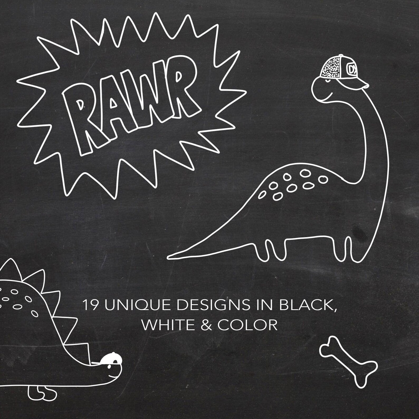 Dinosaurs Clip Art Set - Hand-drawn Dino Illustrations, Dinosaur Design ...