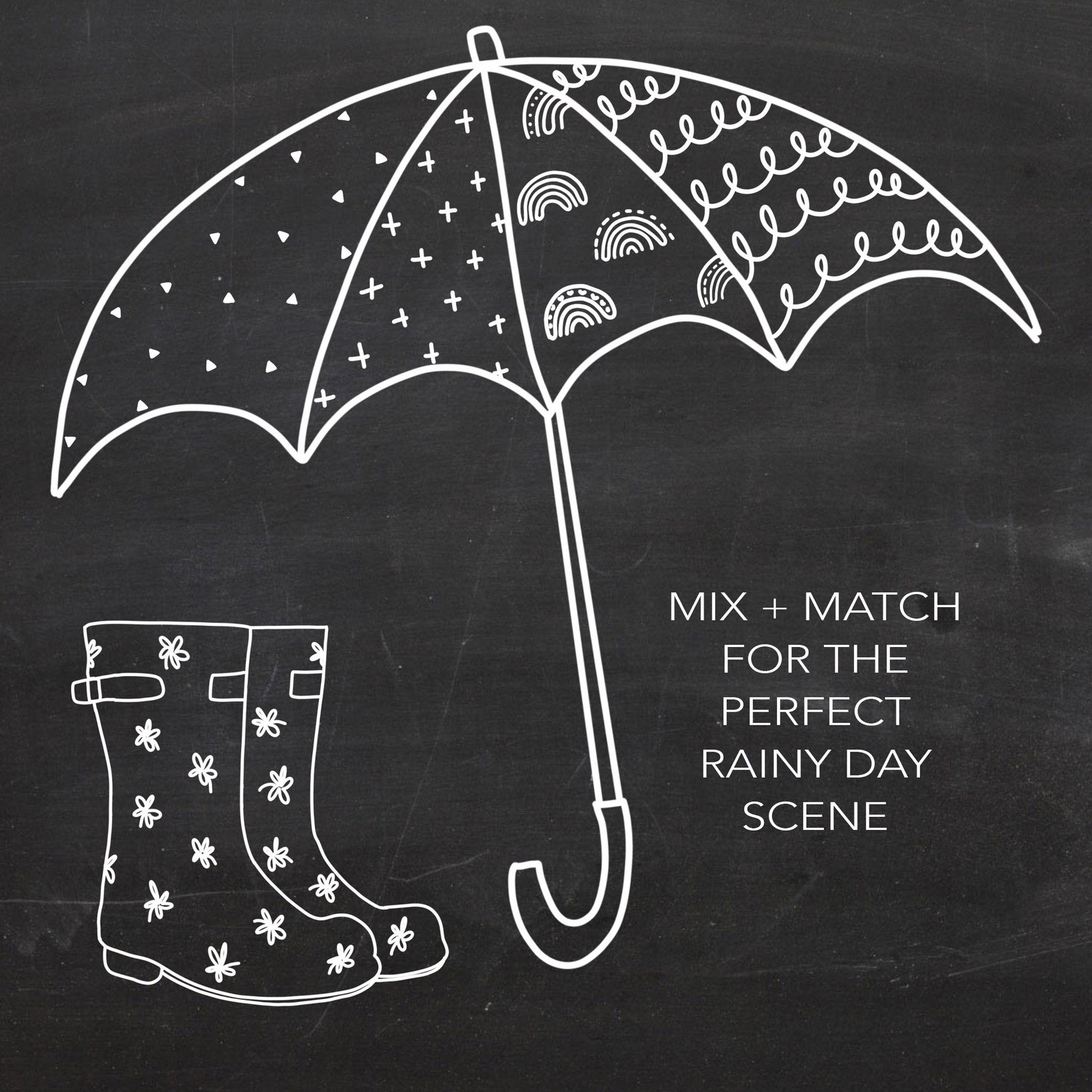 Rainy Day Clip Art - Hand Drawn Rainy Day Graphics - Umbrellas ...