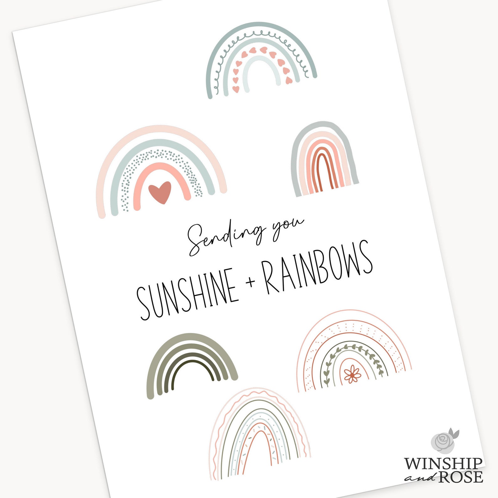 Printable Rainbow Card Cute Card Encouragement Card 5x7 and 4x6 ...