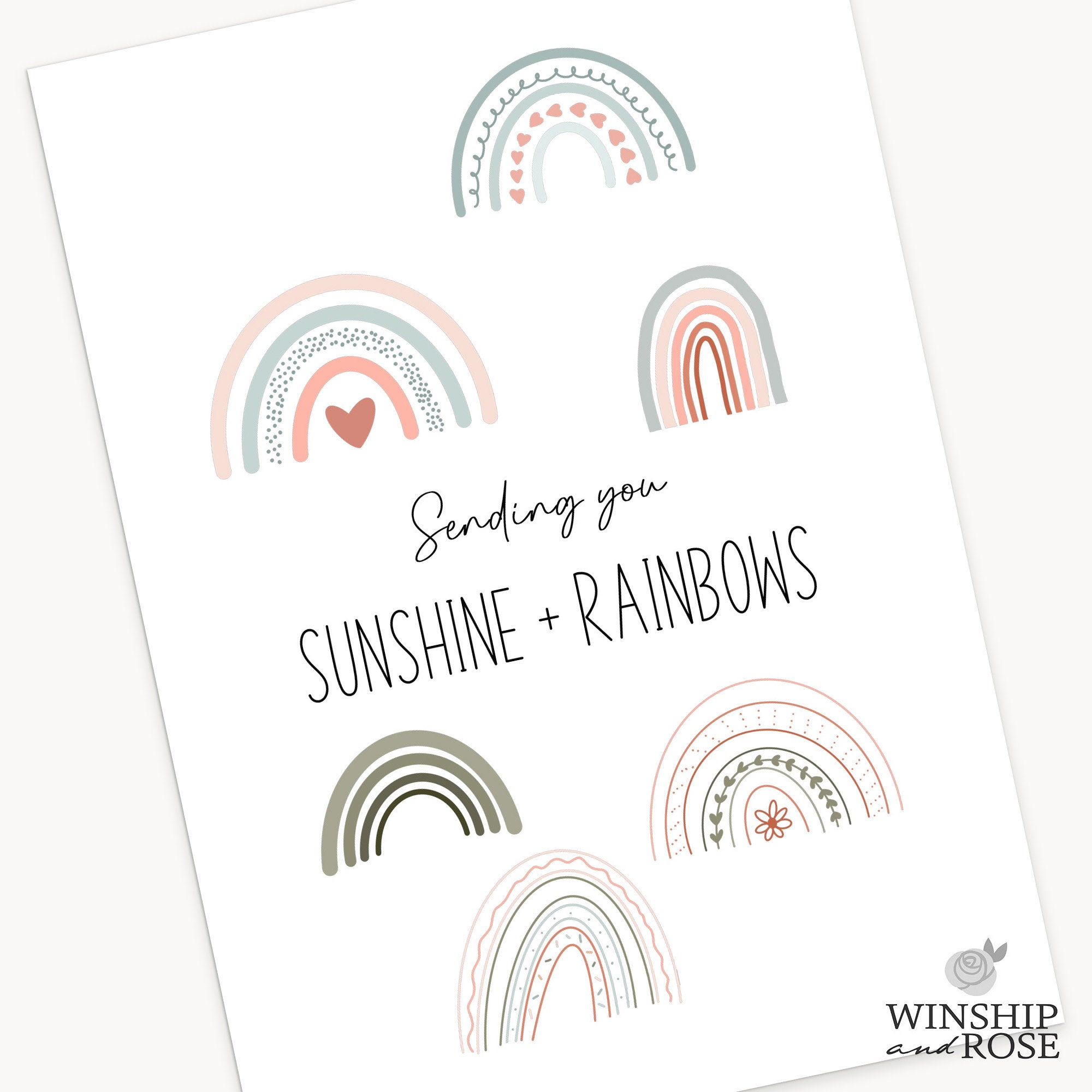 Printable Rainbow Card Cute Card Encouragement Card 5x7 and 4x6 ...