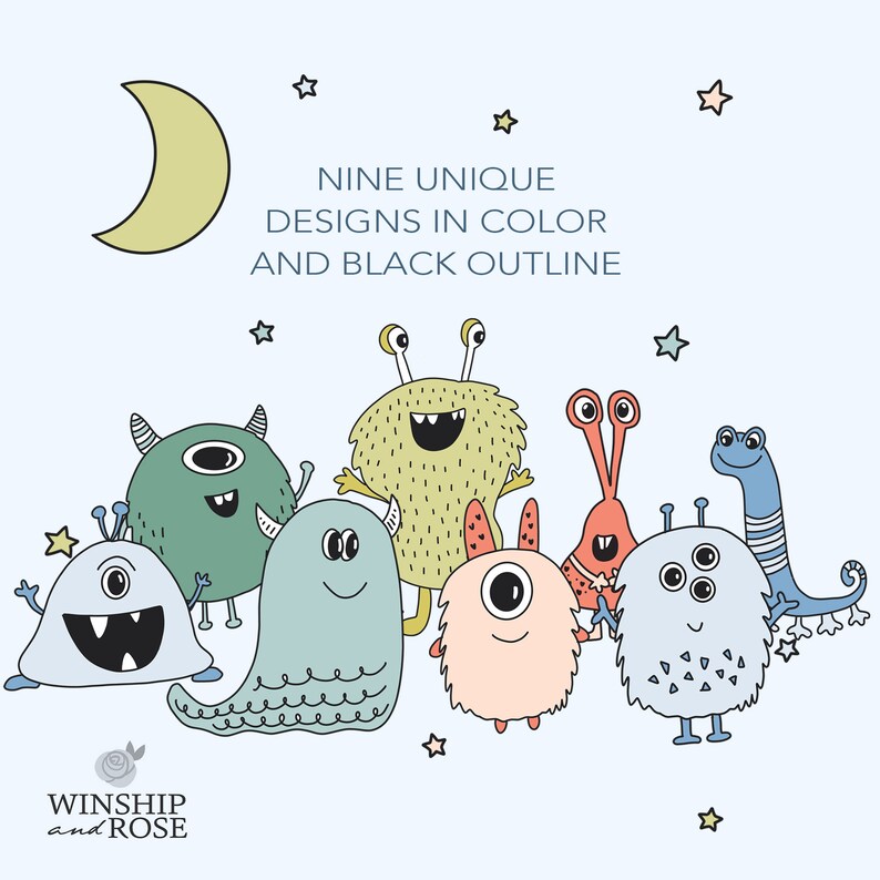 Monsters Clip Art Set - Hand-drawn Monster Illustrations, Silly Monster ...