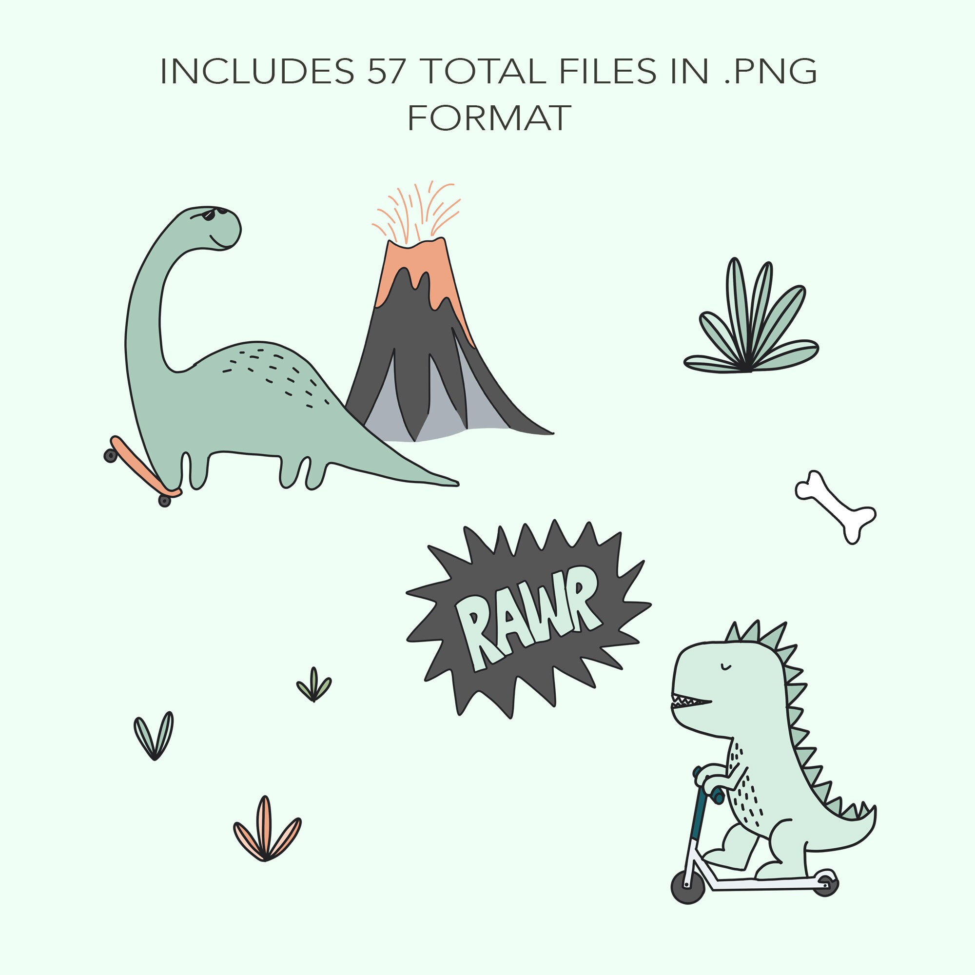 Dinosaurs Clip Art Set - Hand-drawn Dino Illustrations, Dinosaur Design ...