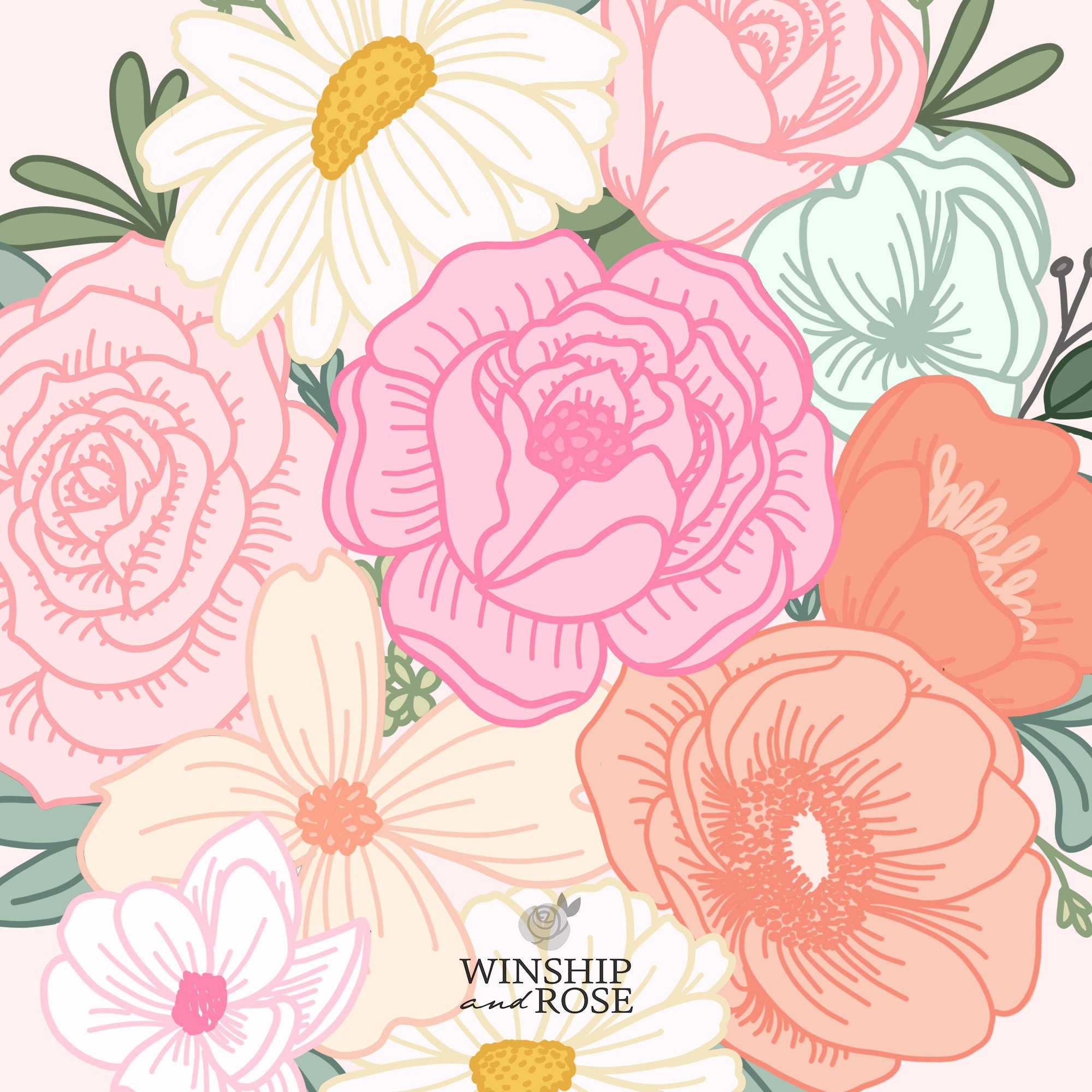 Spring Florals Clip Art Hand Drawn Flower Clip Art Spring - Etsy