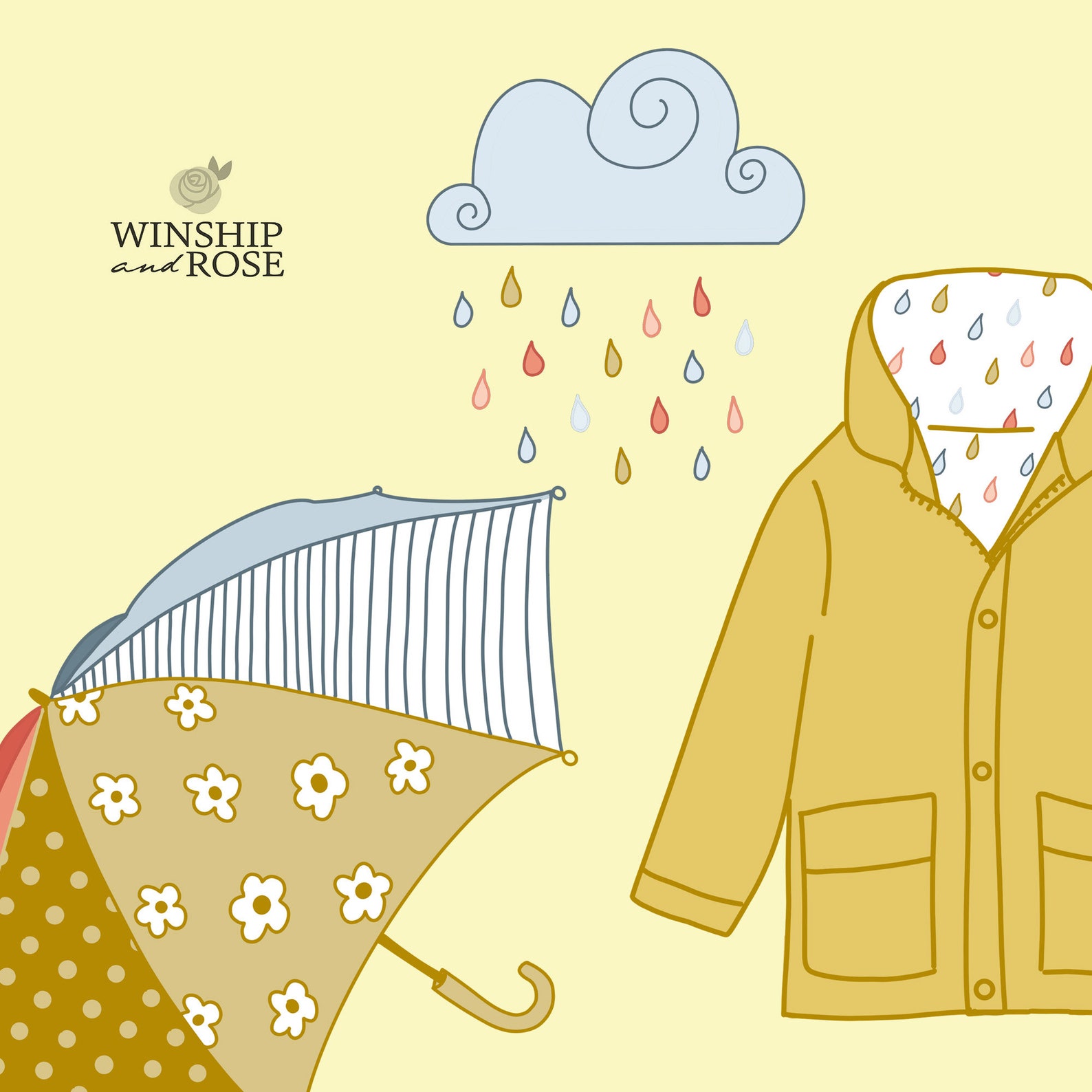 Rainy Day Clip Art - Hand Drawn Rainy Day Graphics - Umbrellas ...