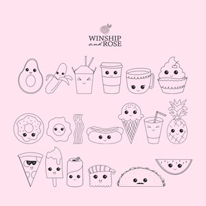 Cute Food Clip Art Set Hand-drawn Food Illustrations in Kawaii Style ...