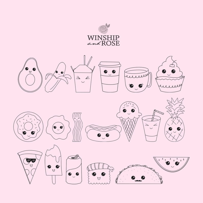 Cute Food Clip Art Set Hand-drawn Food Illustrations in Kawaii Style ...